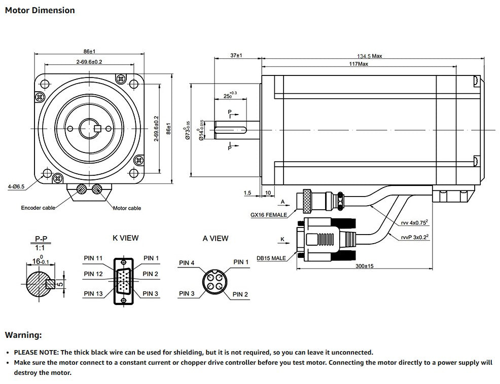 Closed Loop NEMA 34 Stepper Motor (1274 oz-in 14mm single shaft) and M ...
